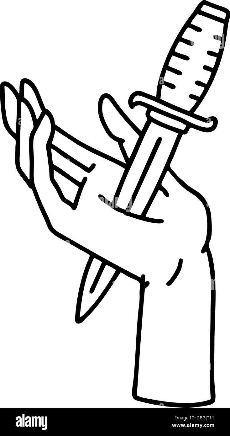tattoo in black line style of a dagger in the hand Stock Vector Image ...