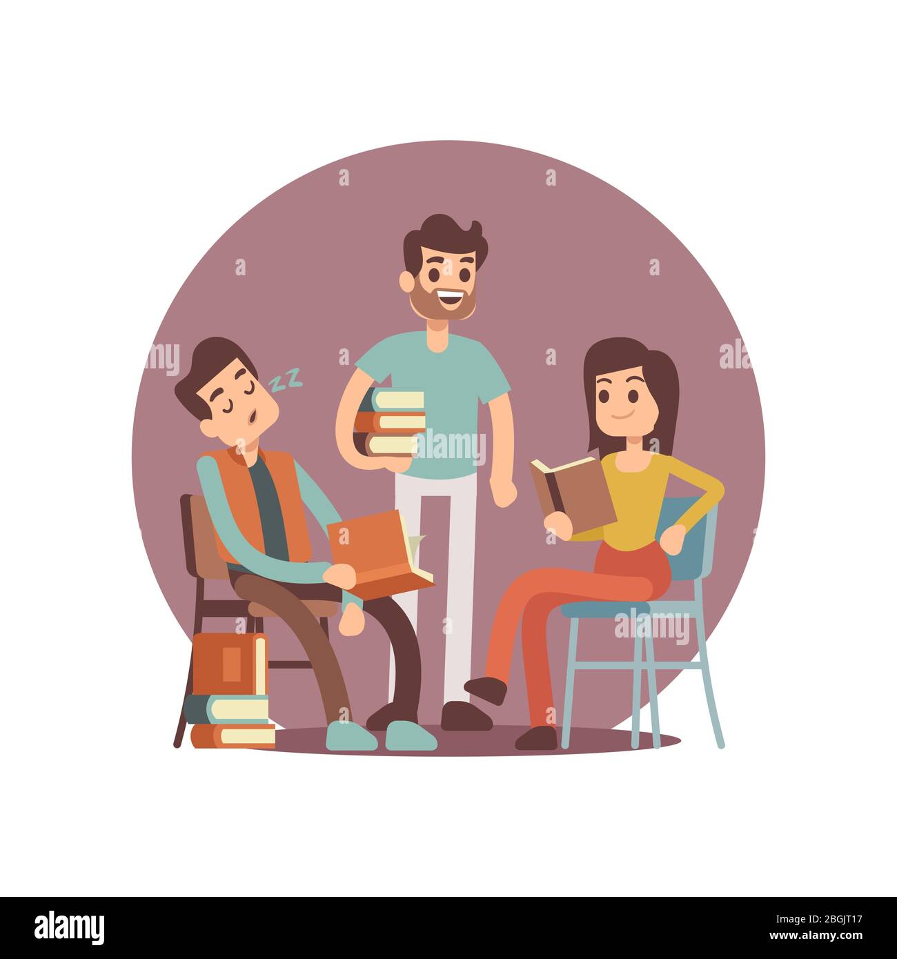 Young woman and man, college students reading book. People read ...