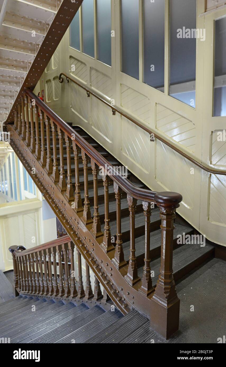 Well preserved stairs in one of the towers of Tower Bridge, London, UK ...