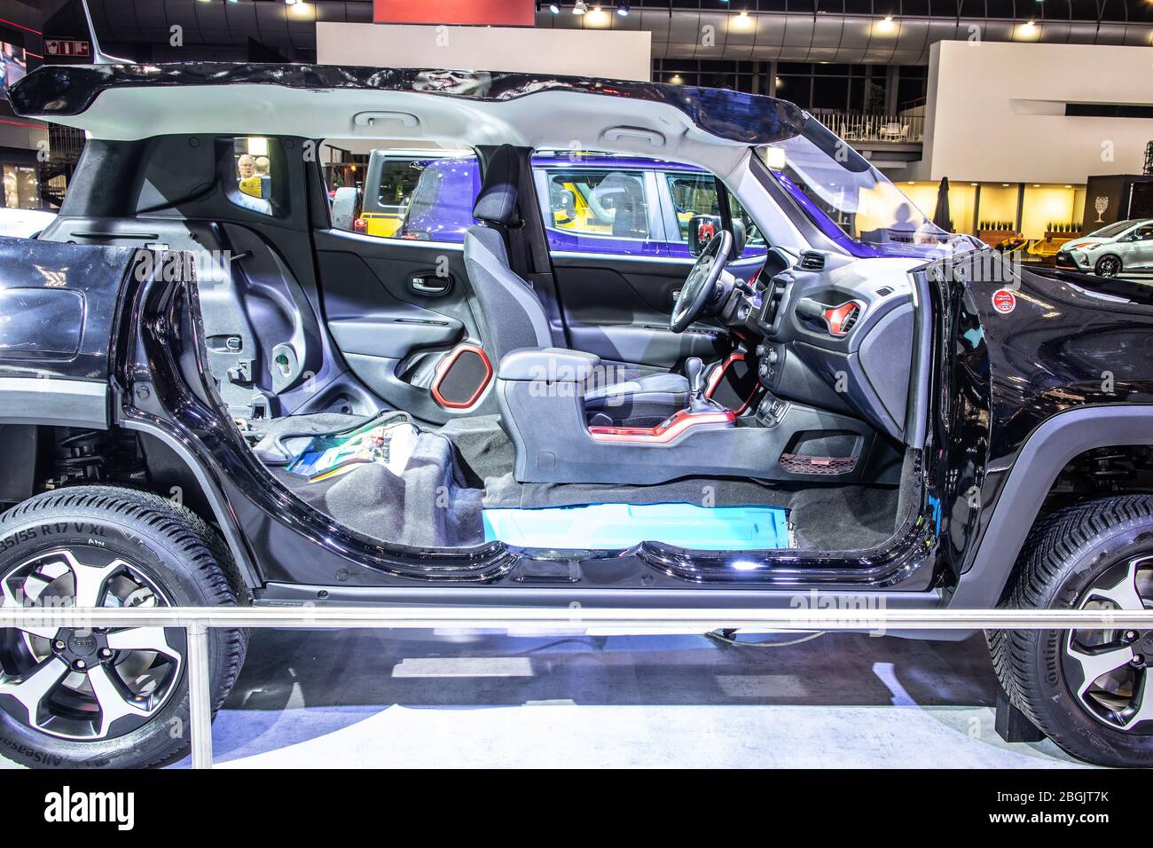 Brussels, Belgium, Jan 2020 cross section of electric Jeep Renegade 4xE ...