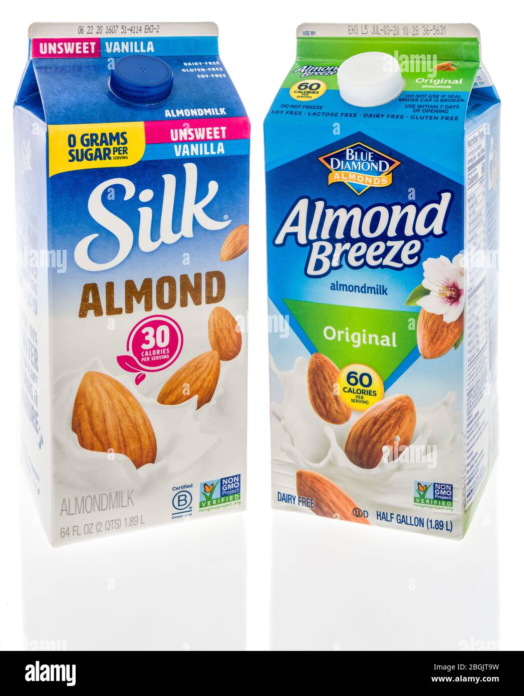 Winneconne, WI - 21 April 2020: A package of Silk and almond breeze ...