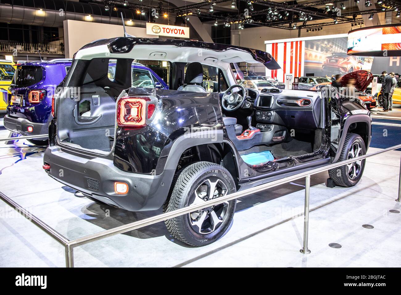 Brussels, Belgium, Jan 2020 cross section of electric Jeep Renegade 4xE ...