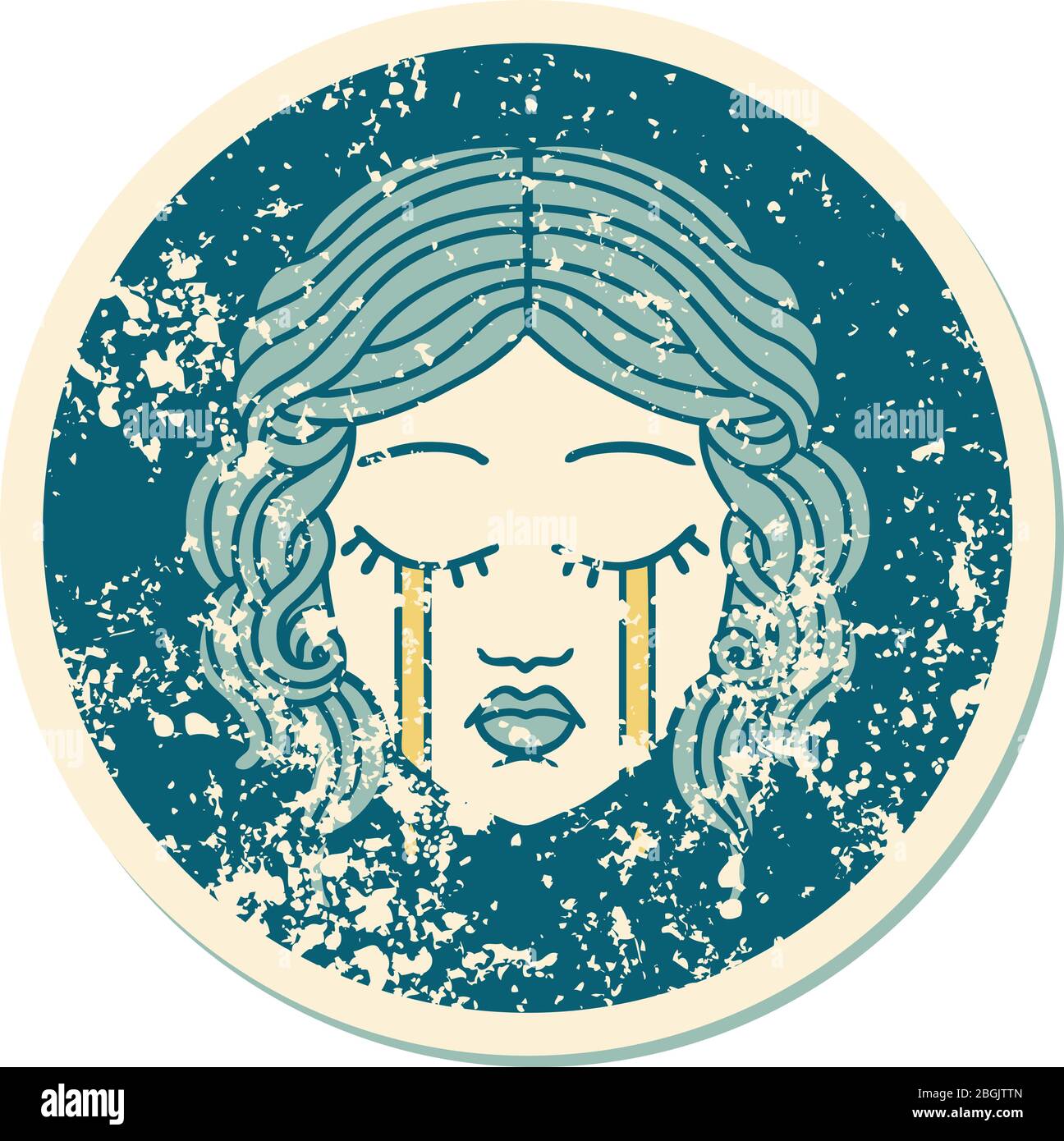 iconic distressed sticker tattoo style image of female face crying ...