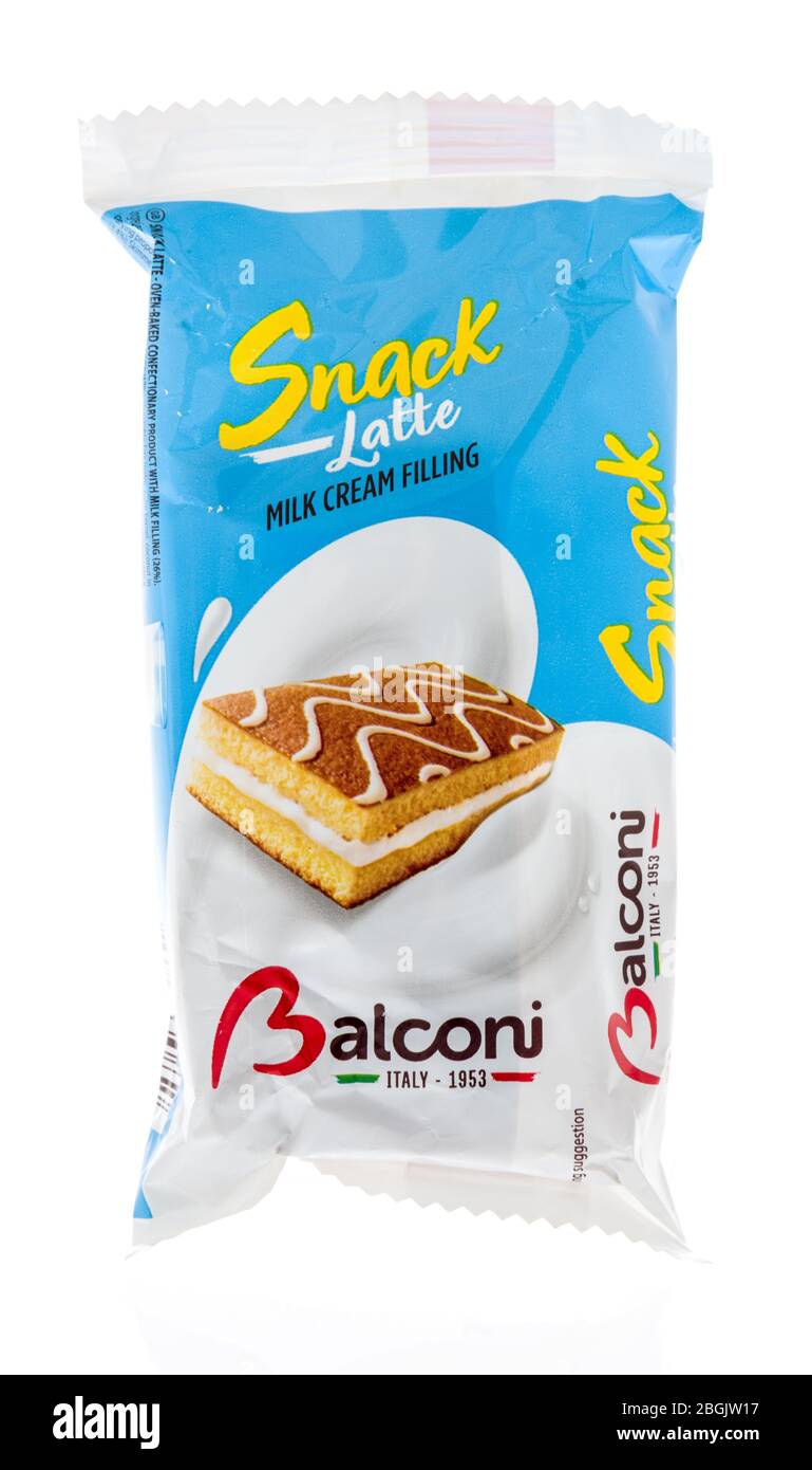 Winneconne, WI - 21 April 2020: A package of Balconi snack al latte ...