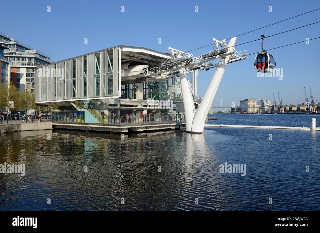 View of the Emirates Air Line cable car station at Royal Docks, part of ...