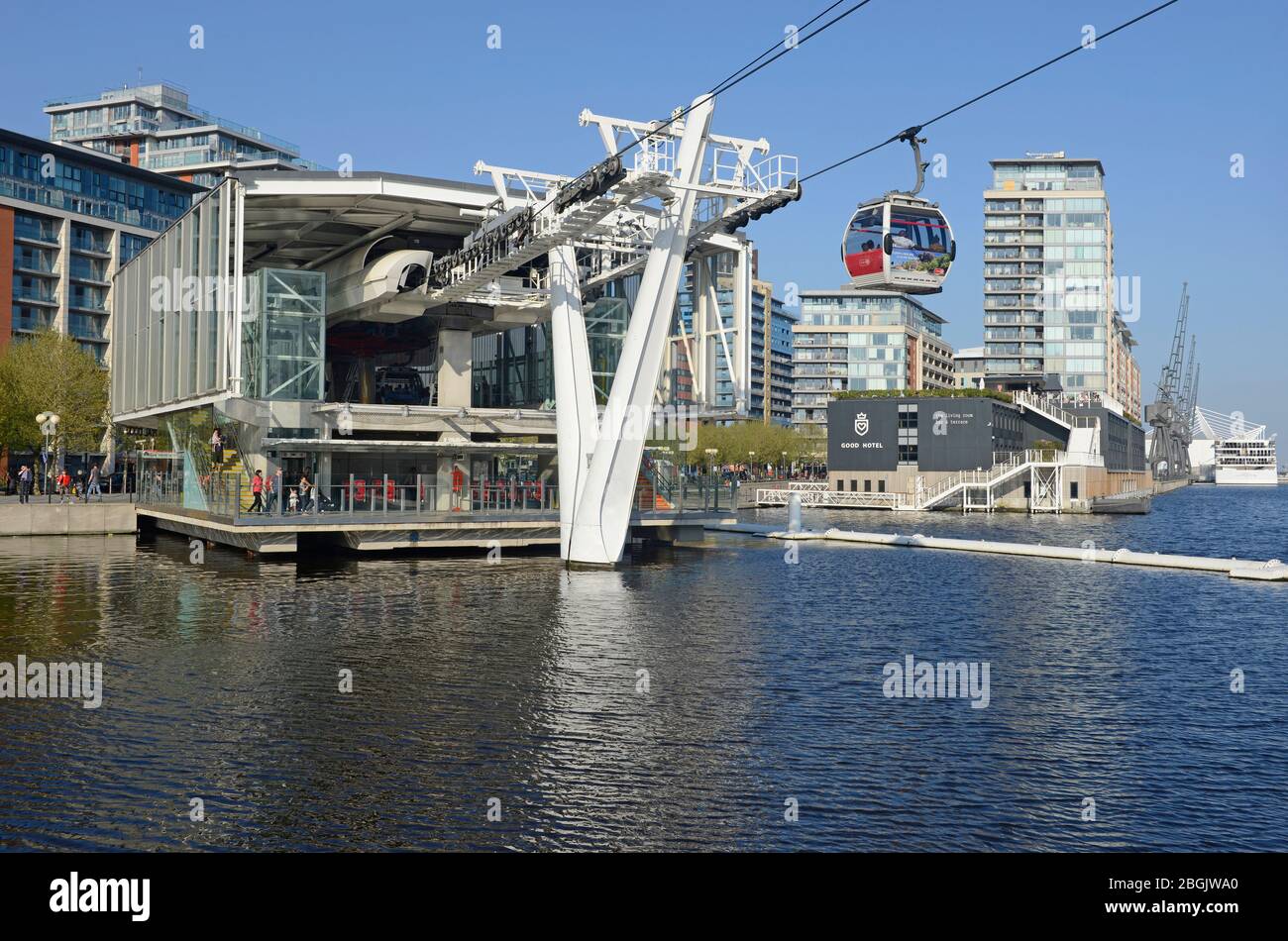 View of the Emirates Air Line cable car station at Royal Docks, part of ...