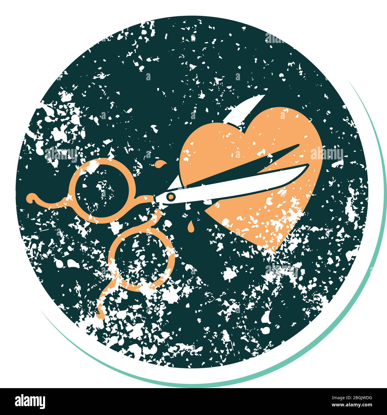 iconic distressed sticker tattoo style image of scissors cutting a ...