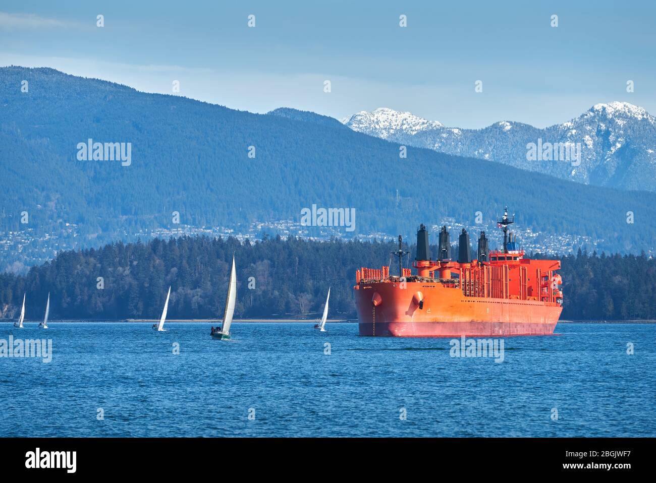 Cargo freighter vessel anchored at english bay hi-res stock photography ...
