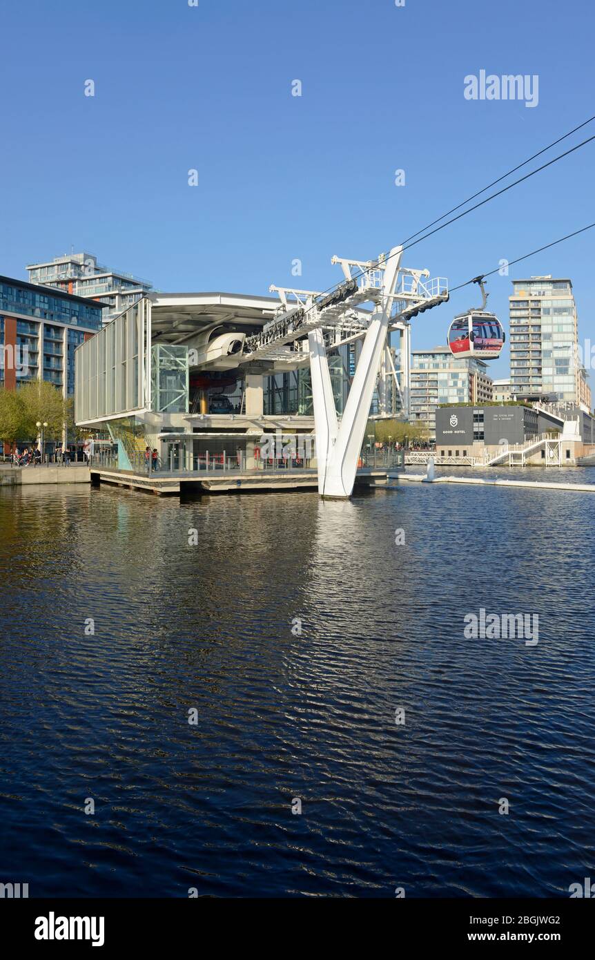View of the Emirates Air Line cable car station at Royal Docks, part of ...