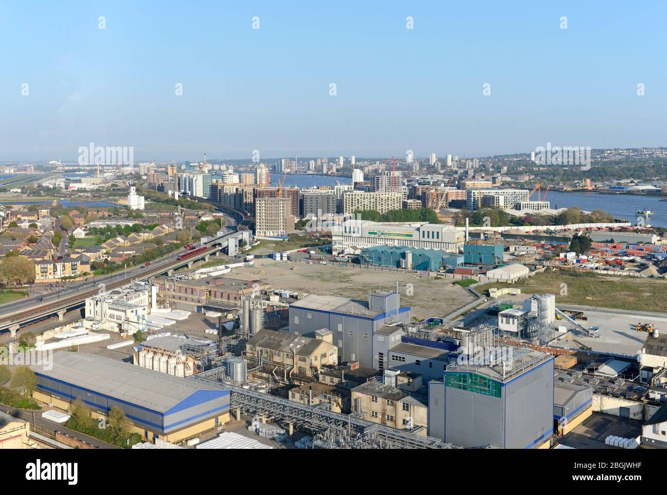 View over the Royal Docks and Silvertown in eastern London, from the ...