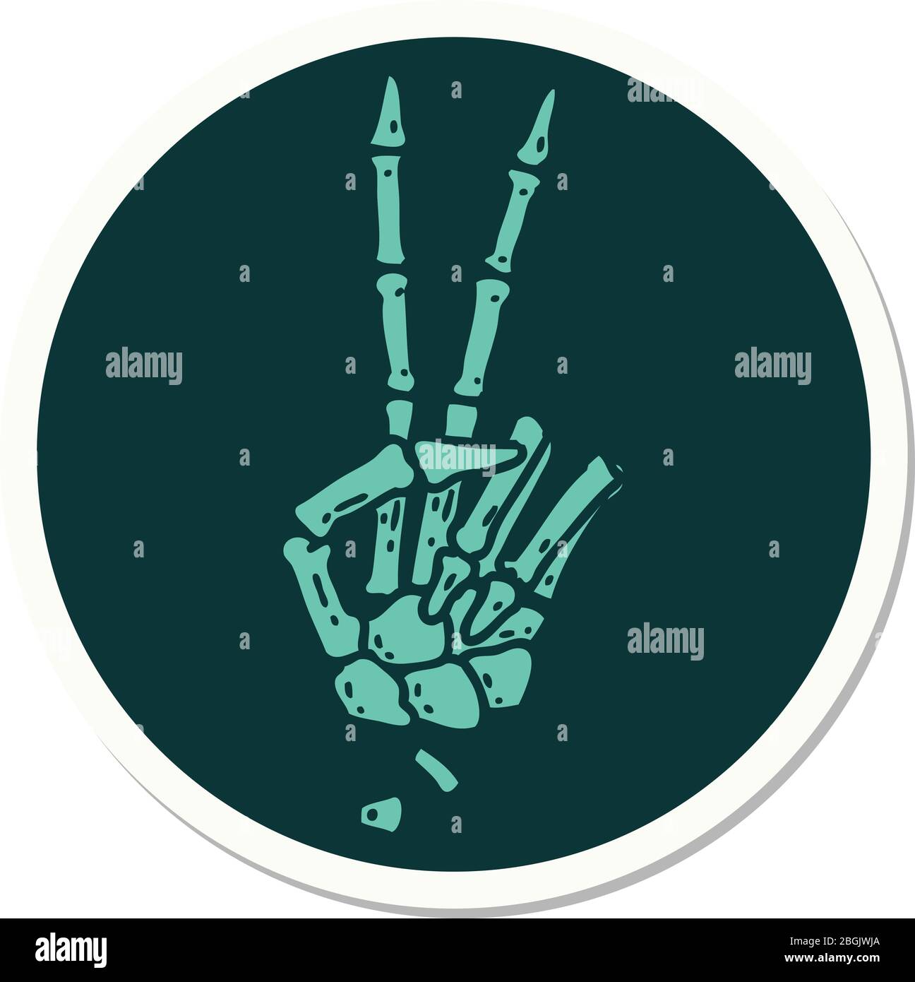 sticker of tattoo in traditional style of a skeleton giving a peace ...
