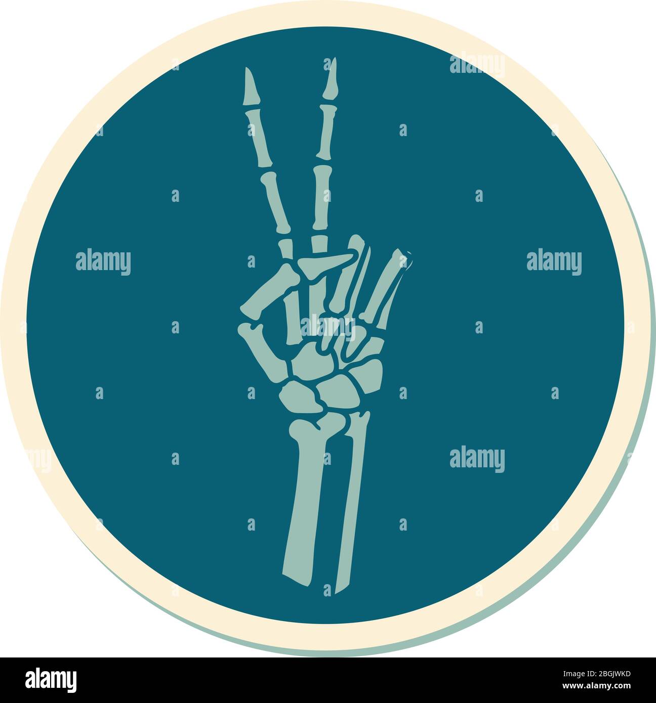 sticker of tattoo in traditional style of a skeleton giving a peace ...