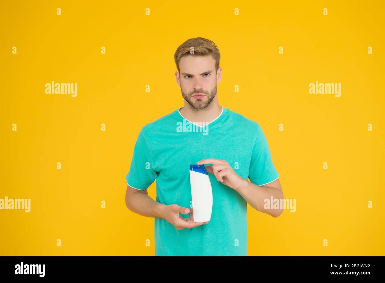 Professional barber. Bodycare cosmetics for bath or shower. Bearded man ...