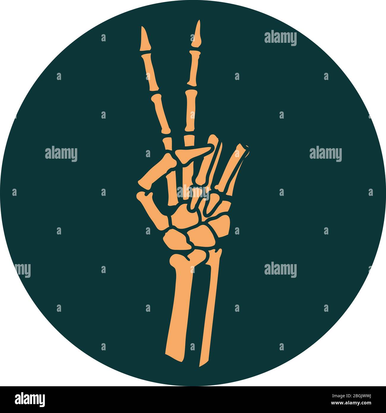 iconic tattoo style image of a skeleton giving a peace sign Stock ...