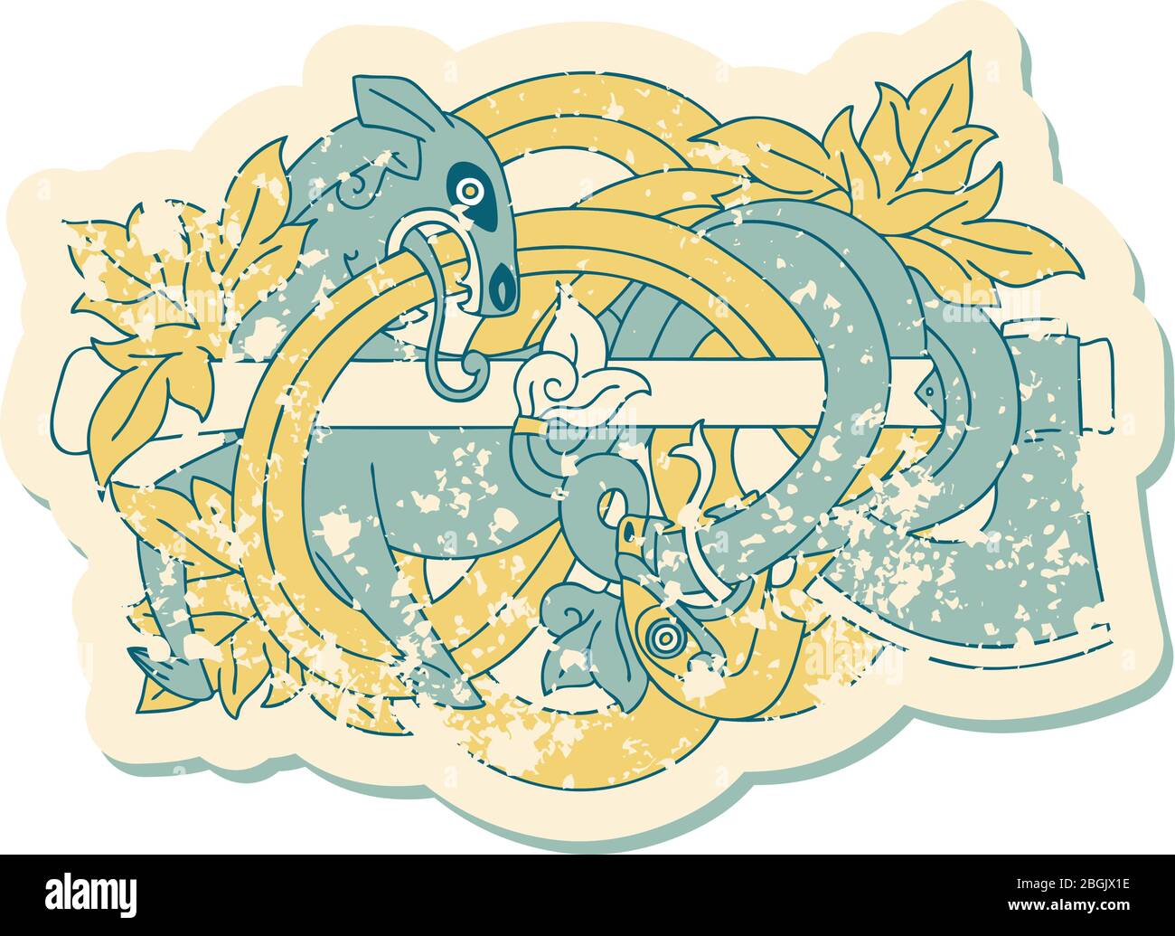 iconic distressed sticker tattoo style image of medieval carving Stock ...