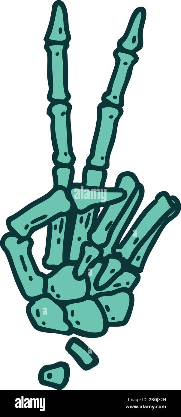 iconic tattoo style image of a skeleton giving a peace sign Stock ...