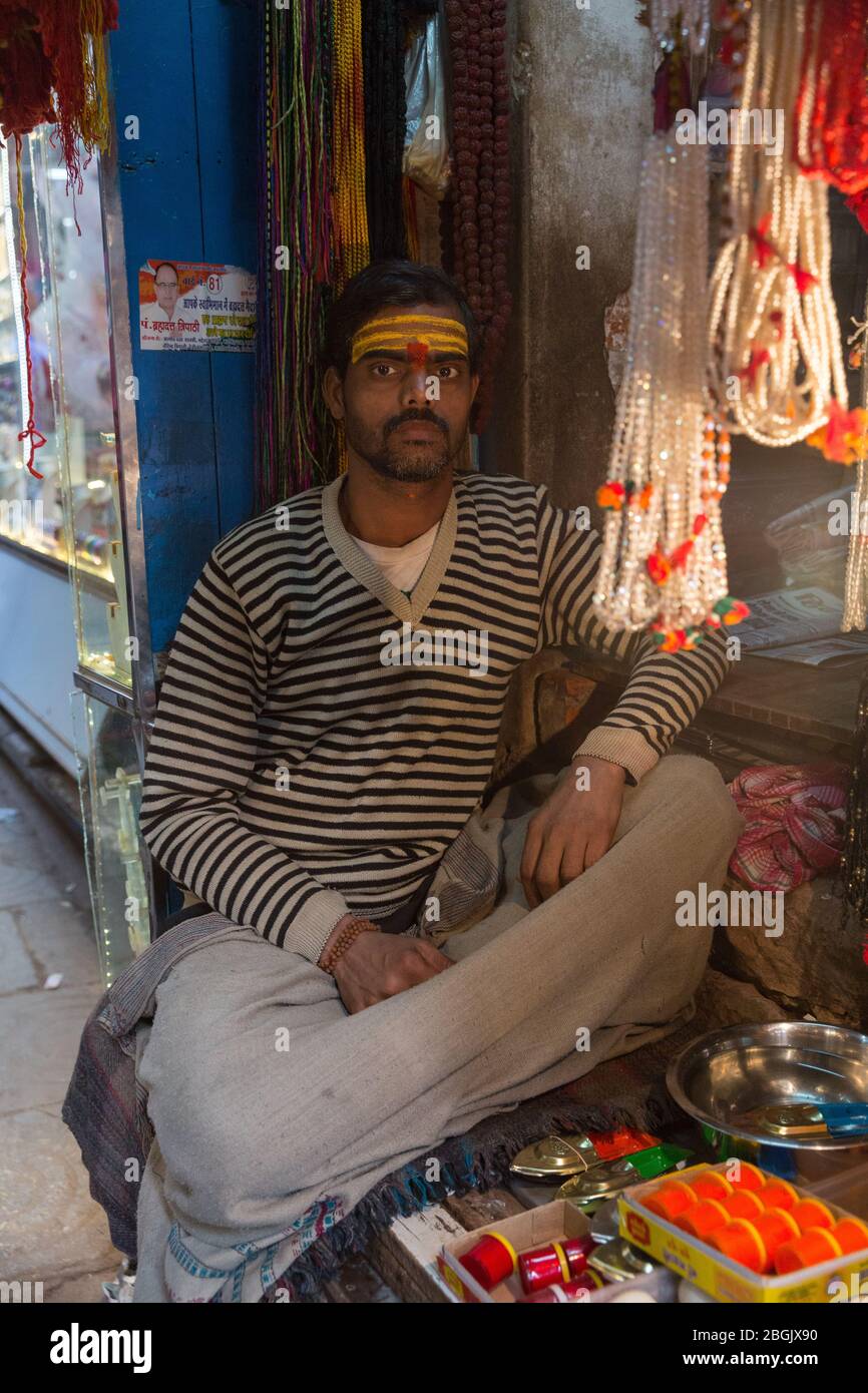 A traditional Shopkeeper selling Traditional things in Varanasi, India ...