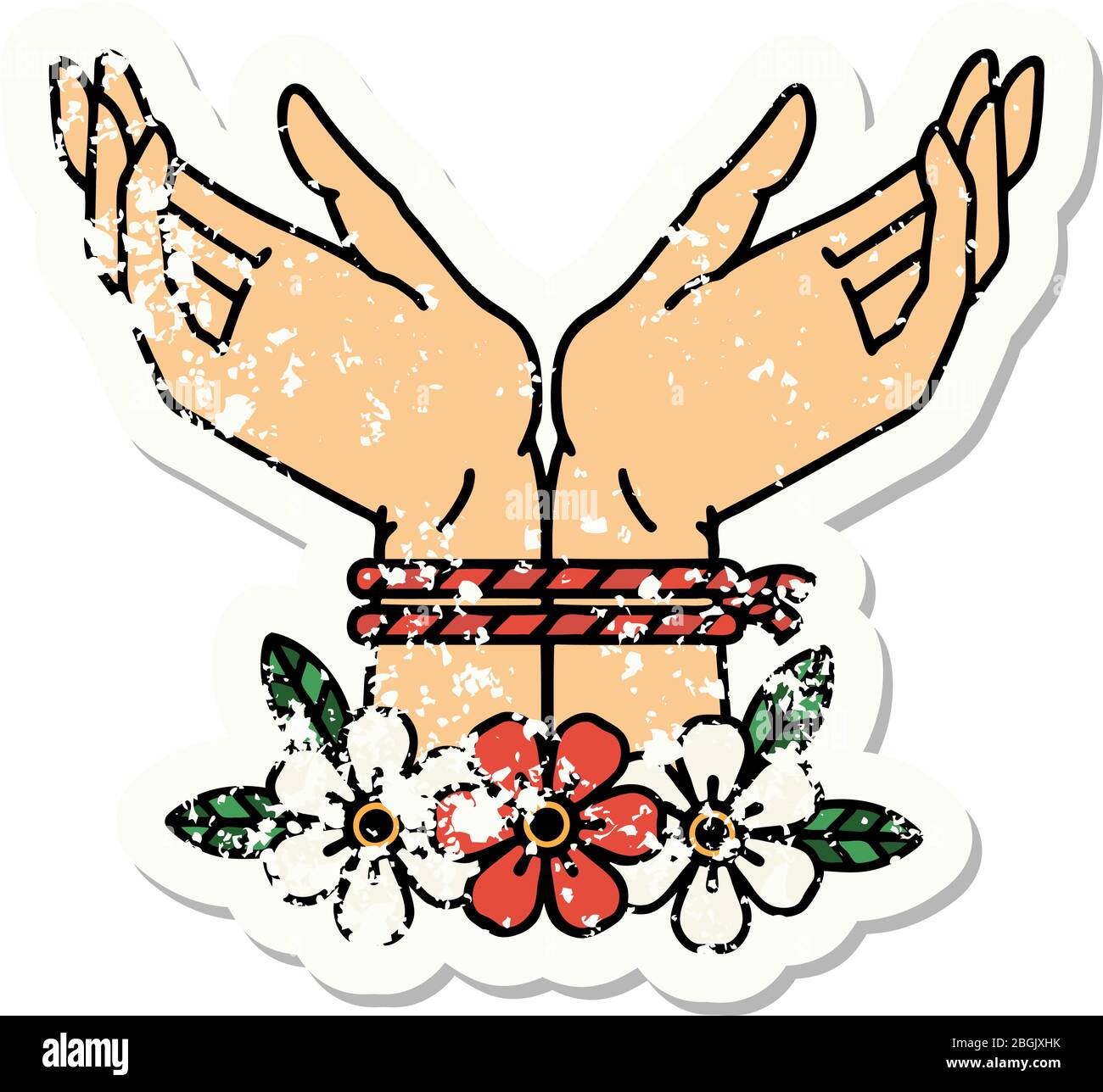 distressed sticker tattoo in traditional style of hands tied Stock ...