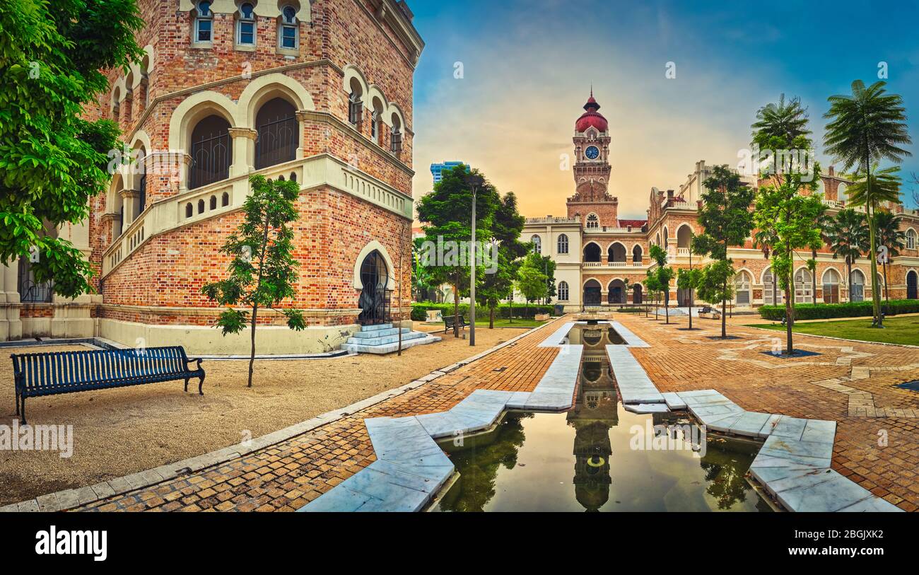 Sunset view from pedestrian bridge of Sultan Abdul Samad Building at ...