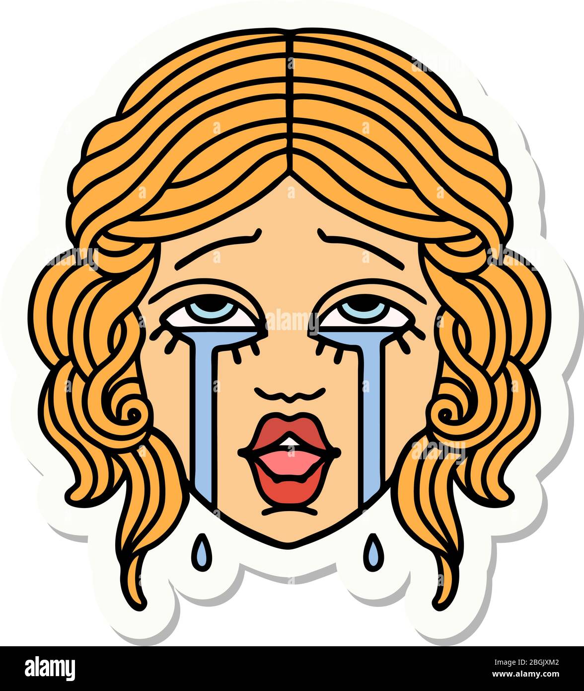 sticker of tattoo in traditional style of a very happy crying female ...