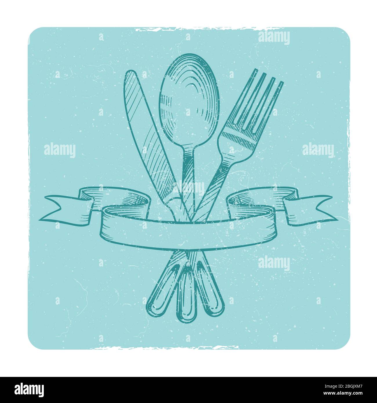 Spoon and fork in retro banner ribbons hi-res stock photography and ...