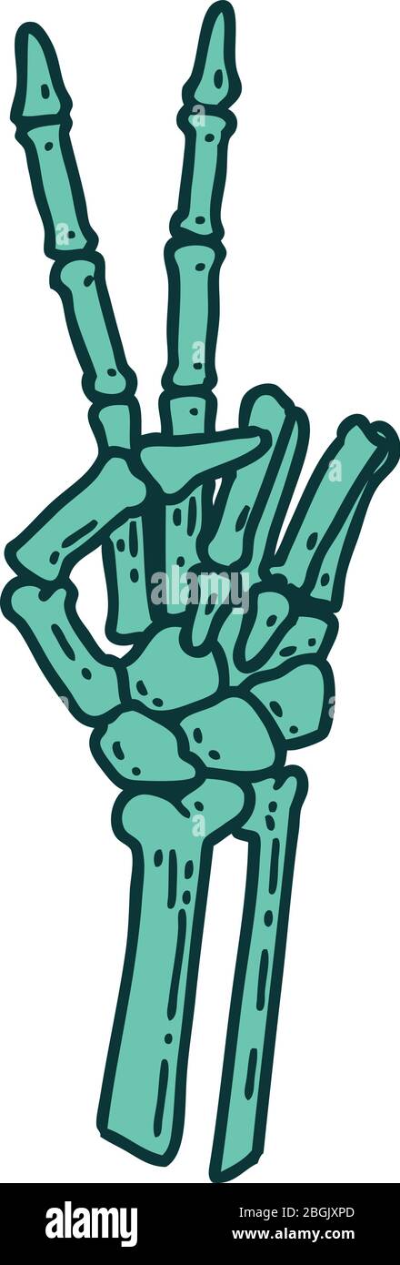 iconic tattoo style image of a skeleton giving a peace sign Stock ...