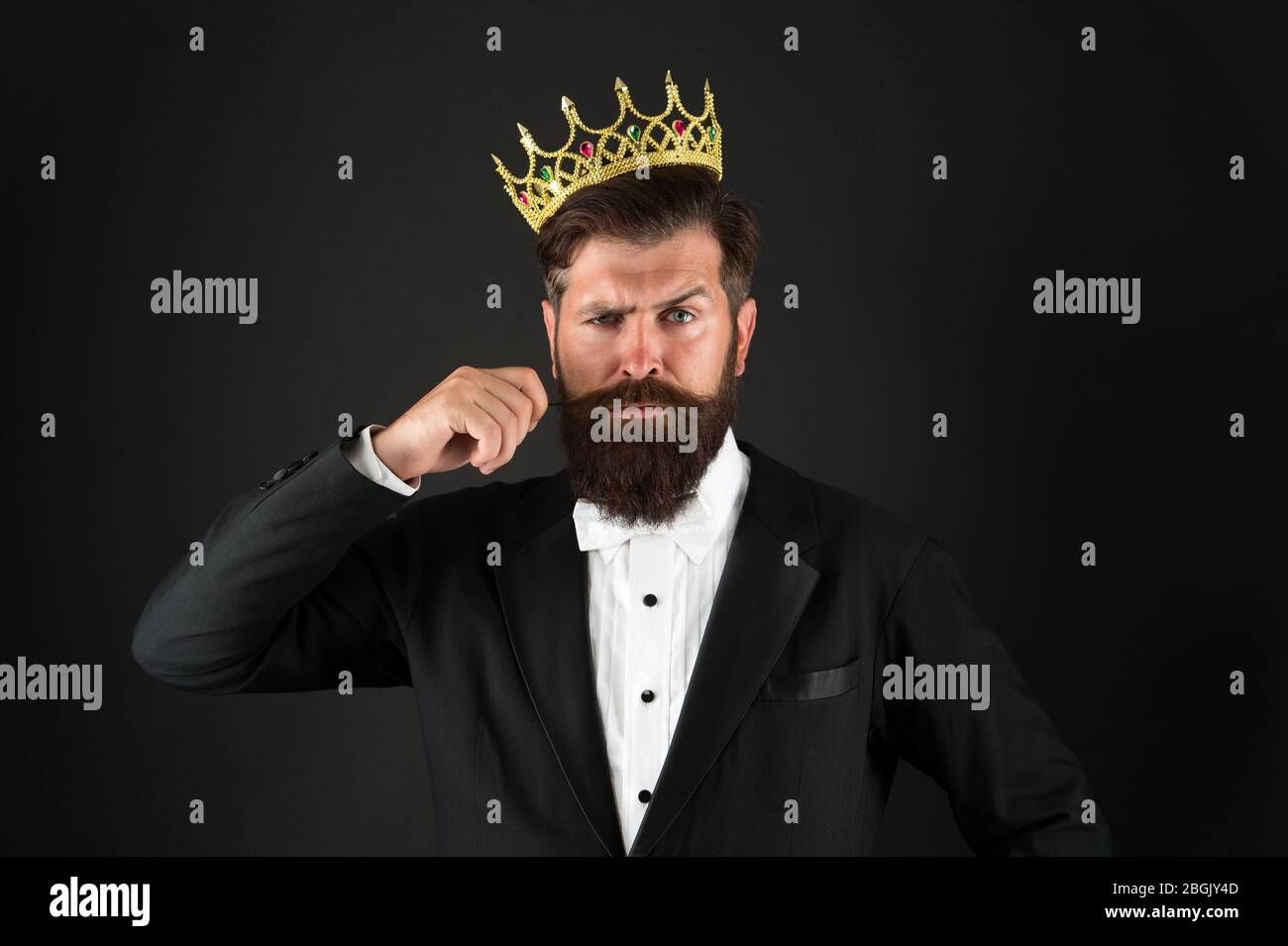 All what they say is true. Handsome bearded guy king. King crown ...