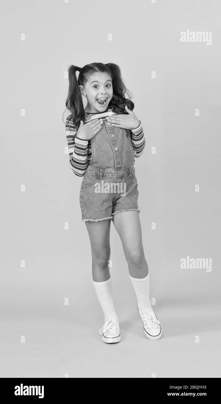 Girl cute smiling child long hair double ponytails hairstyle. Prevent ...