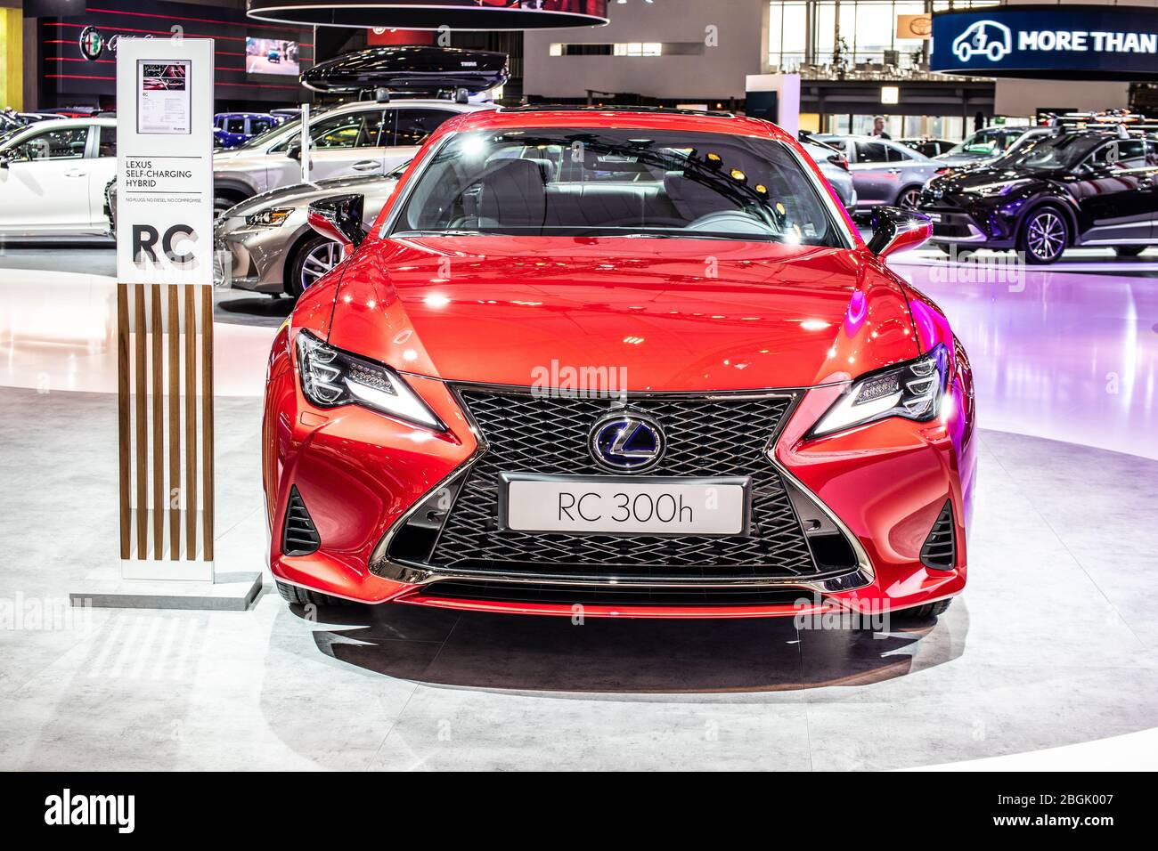 Brussels, Belgium, Jan 2020 red LEXUS RC 300h hybrid ENGINEERED FOR ...
