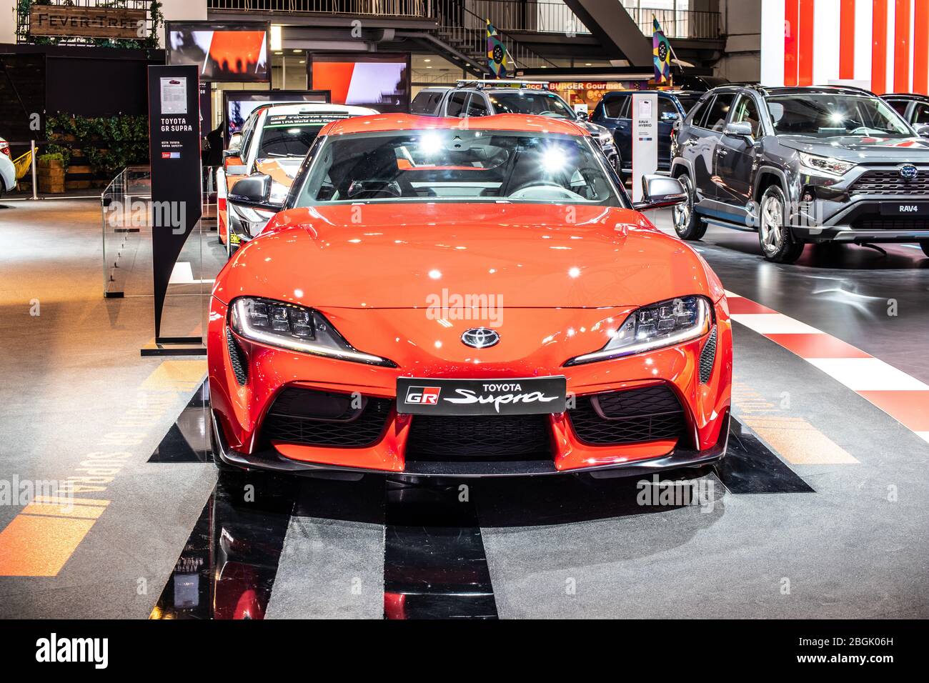 Brussels, Belgium, Jan 09, 2020: metallic red Toyota Supra at Brussels ...