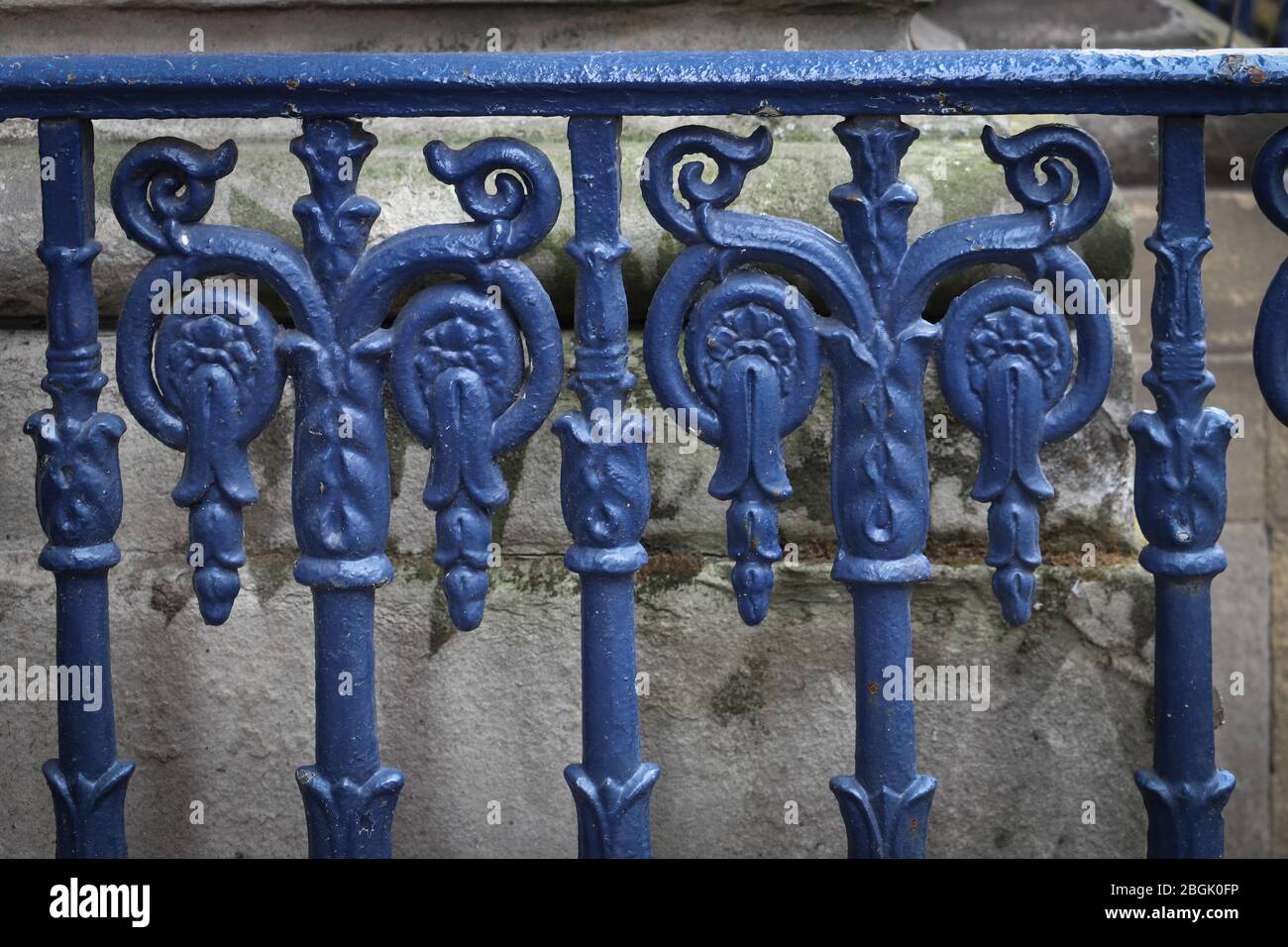 Close-up of the details of a historic metal handrail in Glasgow ...