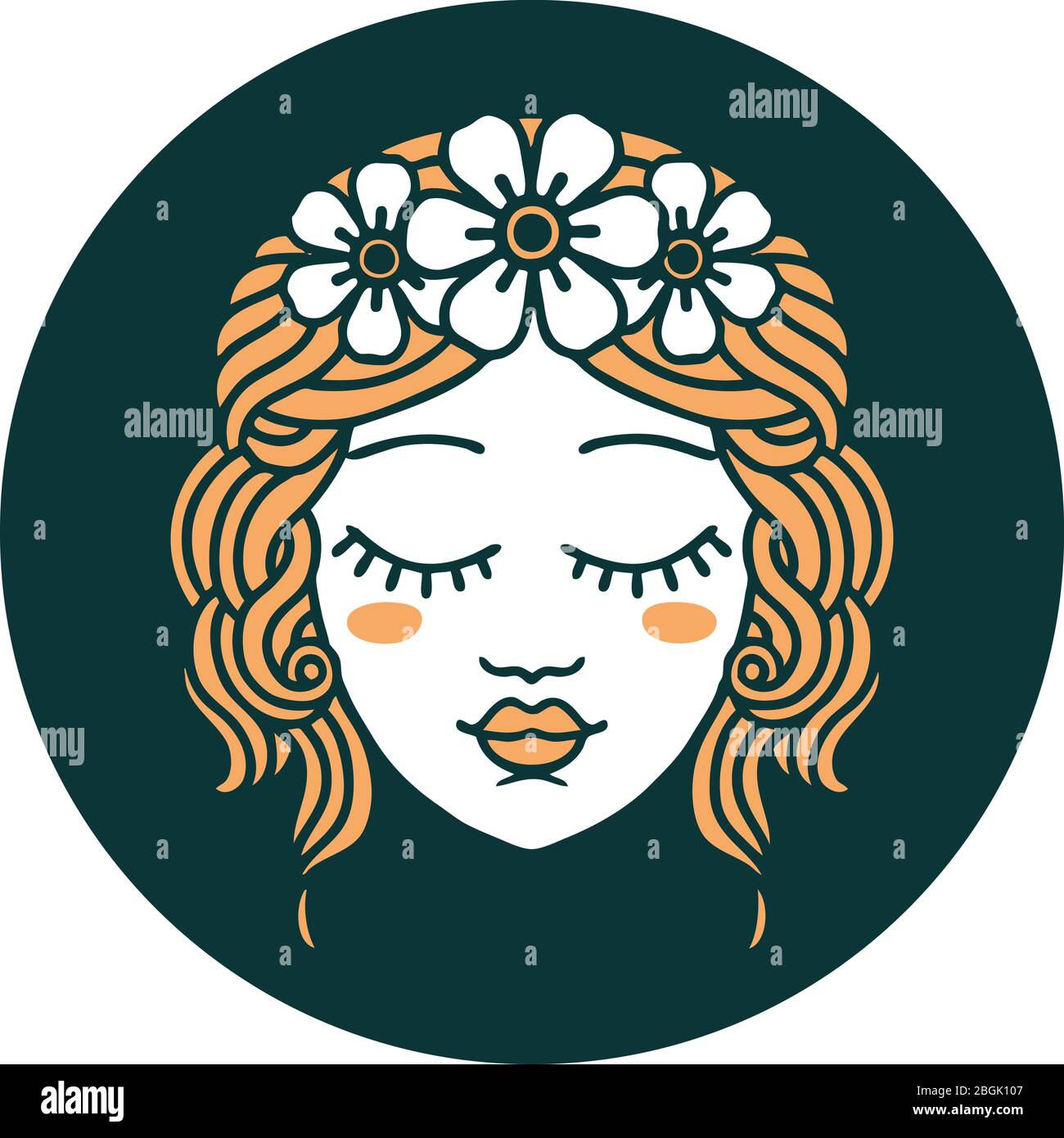 iconic tattoo style image of female face with eyes closed Stock Vector ...