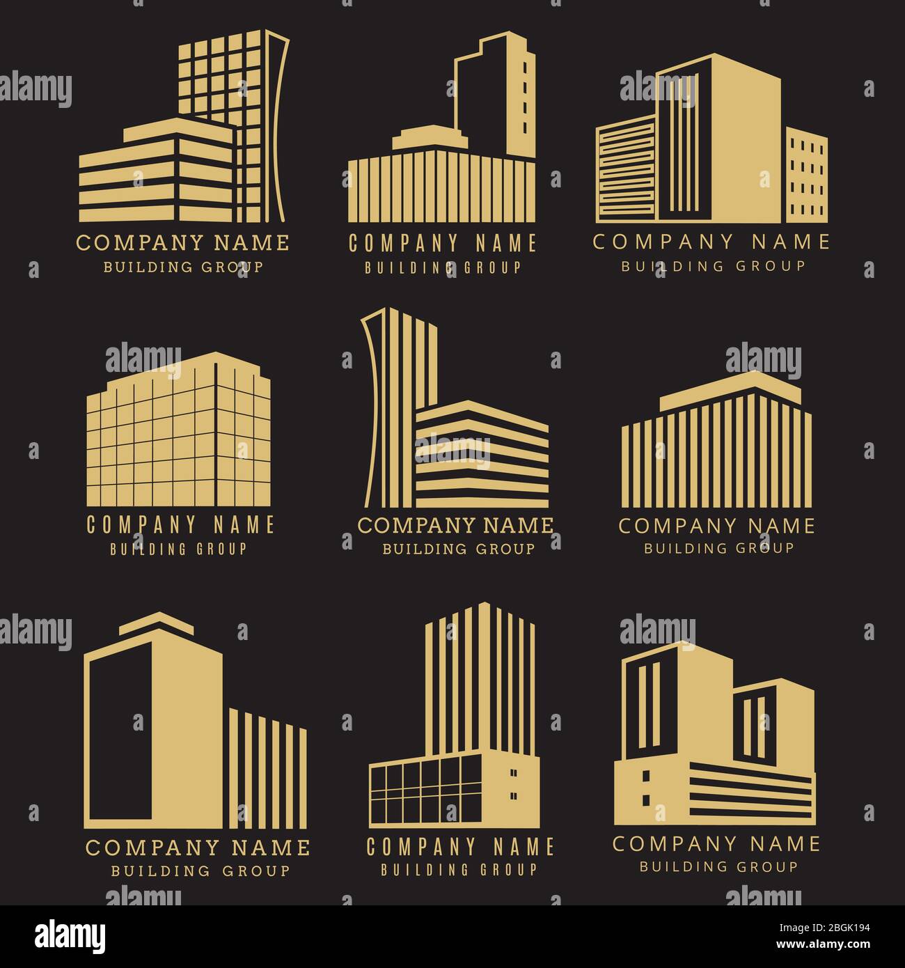 Construction logo, real estate emblems vector collection with golden ...