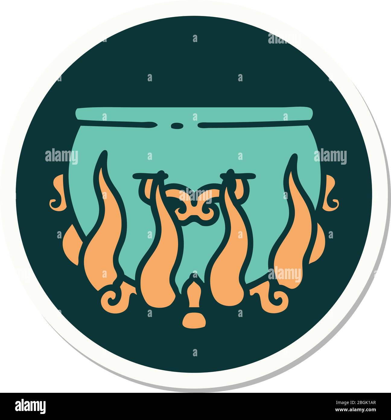sticker of tattoo in traditional style of a lit cauldron Stock Vector ...