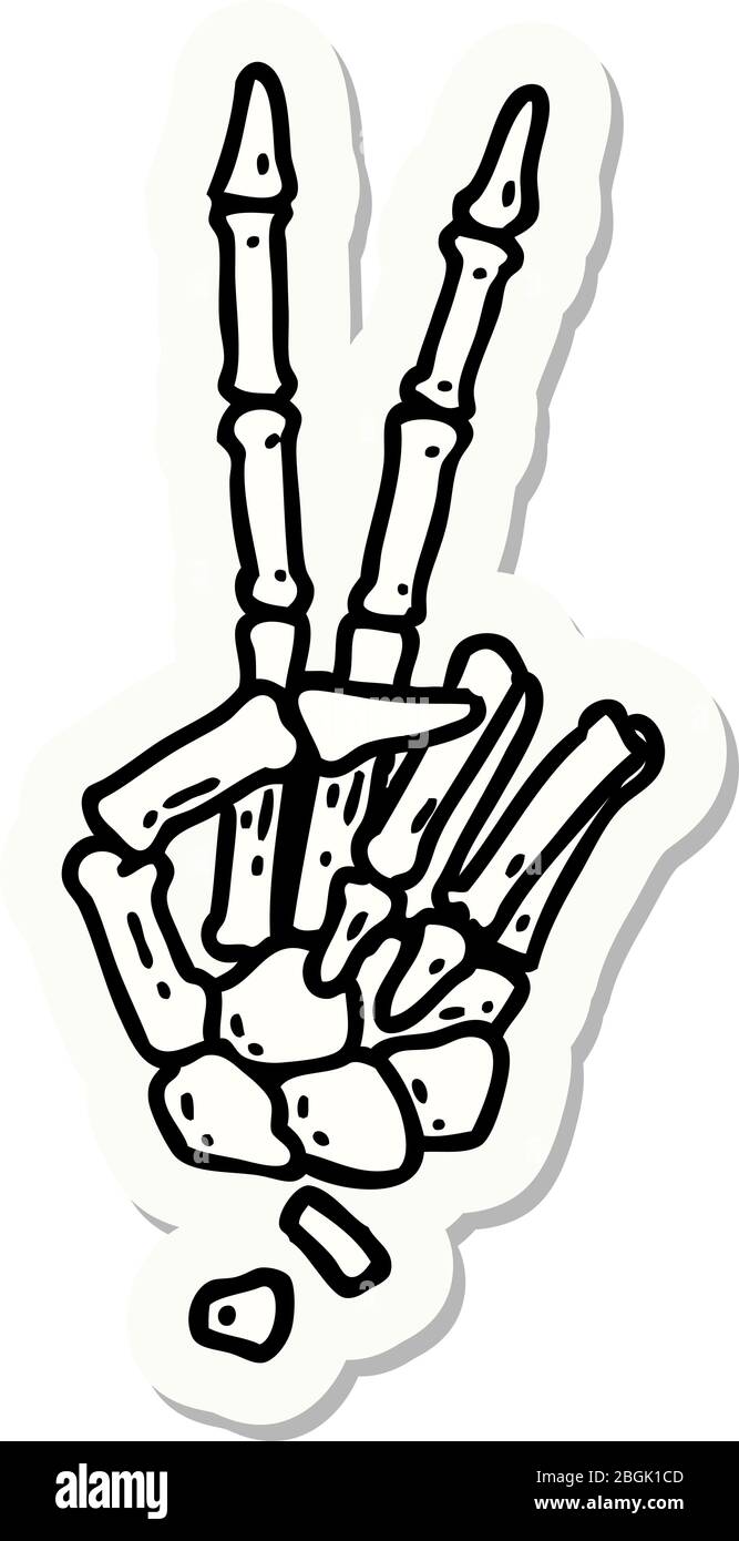 sticker of tattoo in traditional style of a skeleton giving a peace ...