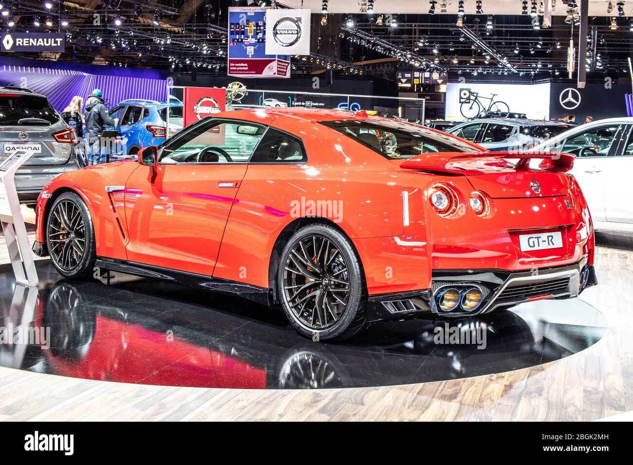 Brussels, Belgium, Jan 09, 2020: metallic red Nissan GT-R at Brussels ...