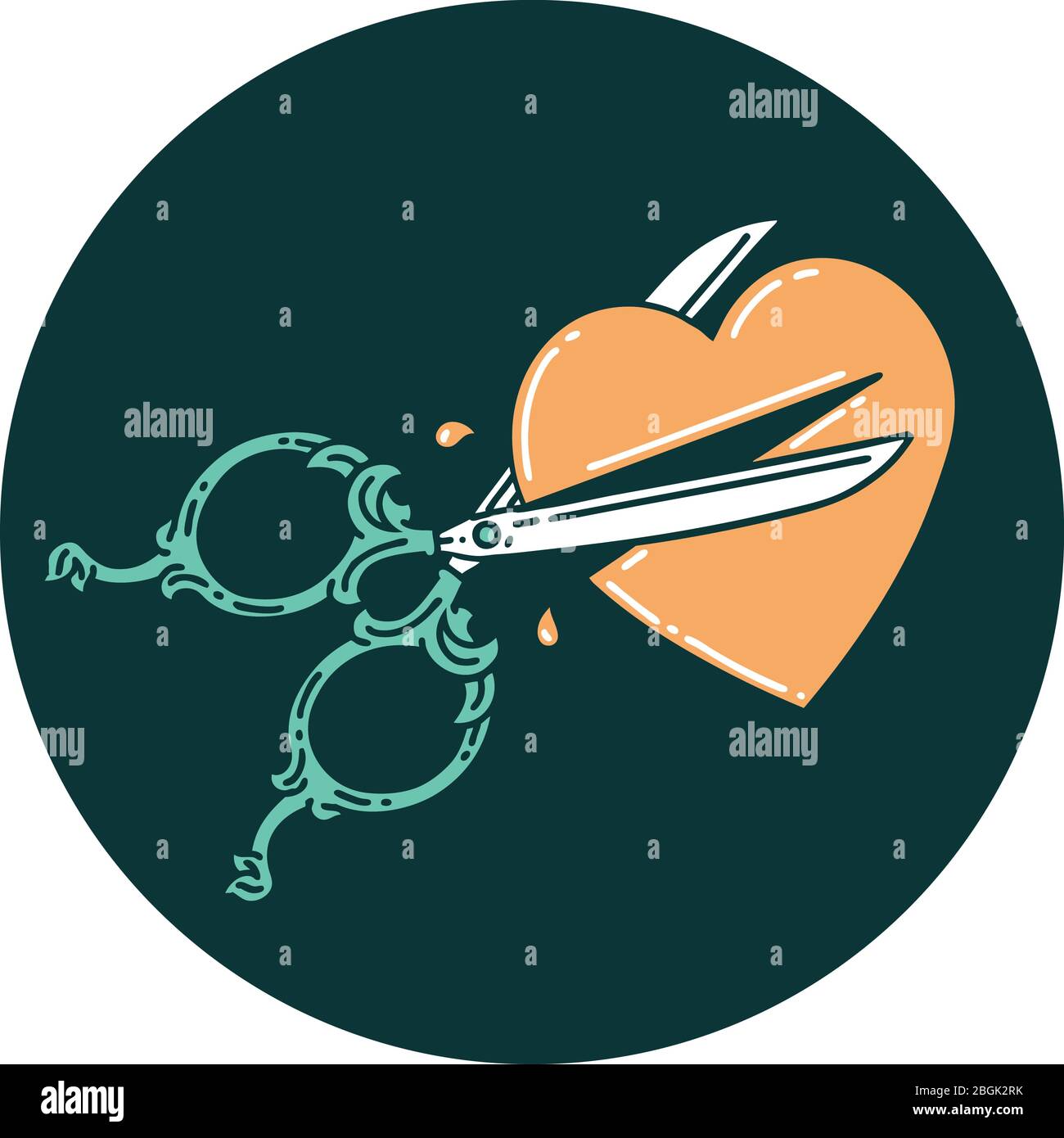 iconic tattoo style image of scissors cutting a heart Stock Vector ...