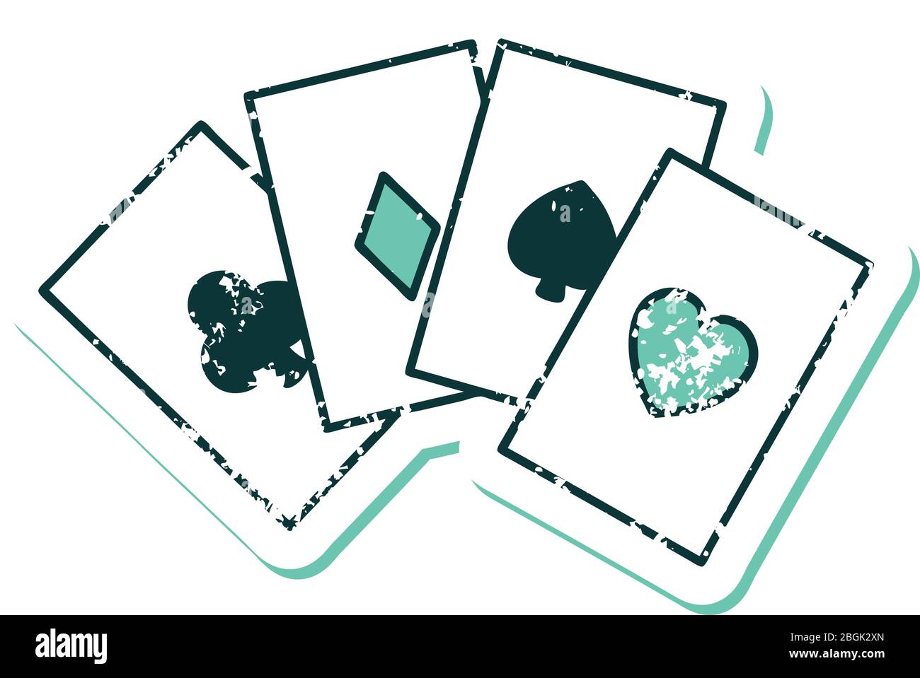 iconic distressed sticker tattoo style image of a run of cards Stock ...