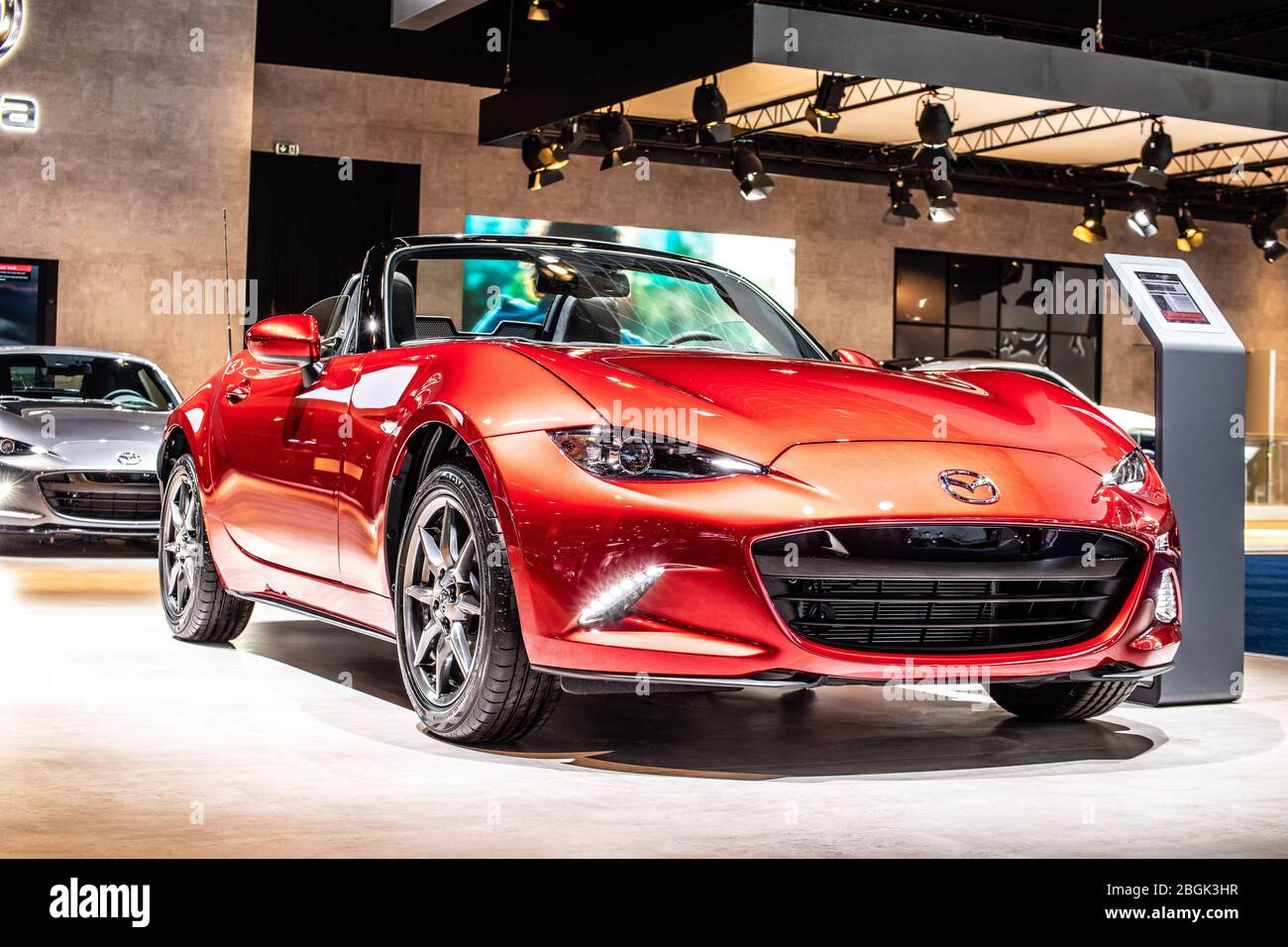 Brussels, Belgium, Jan 2020 red Mazda MX-5, Brussels Motor Show, 4th ...