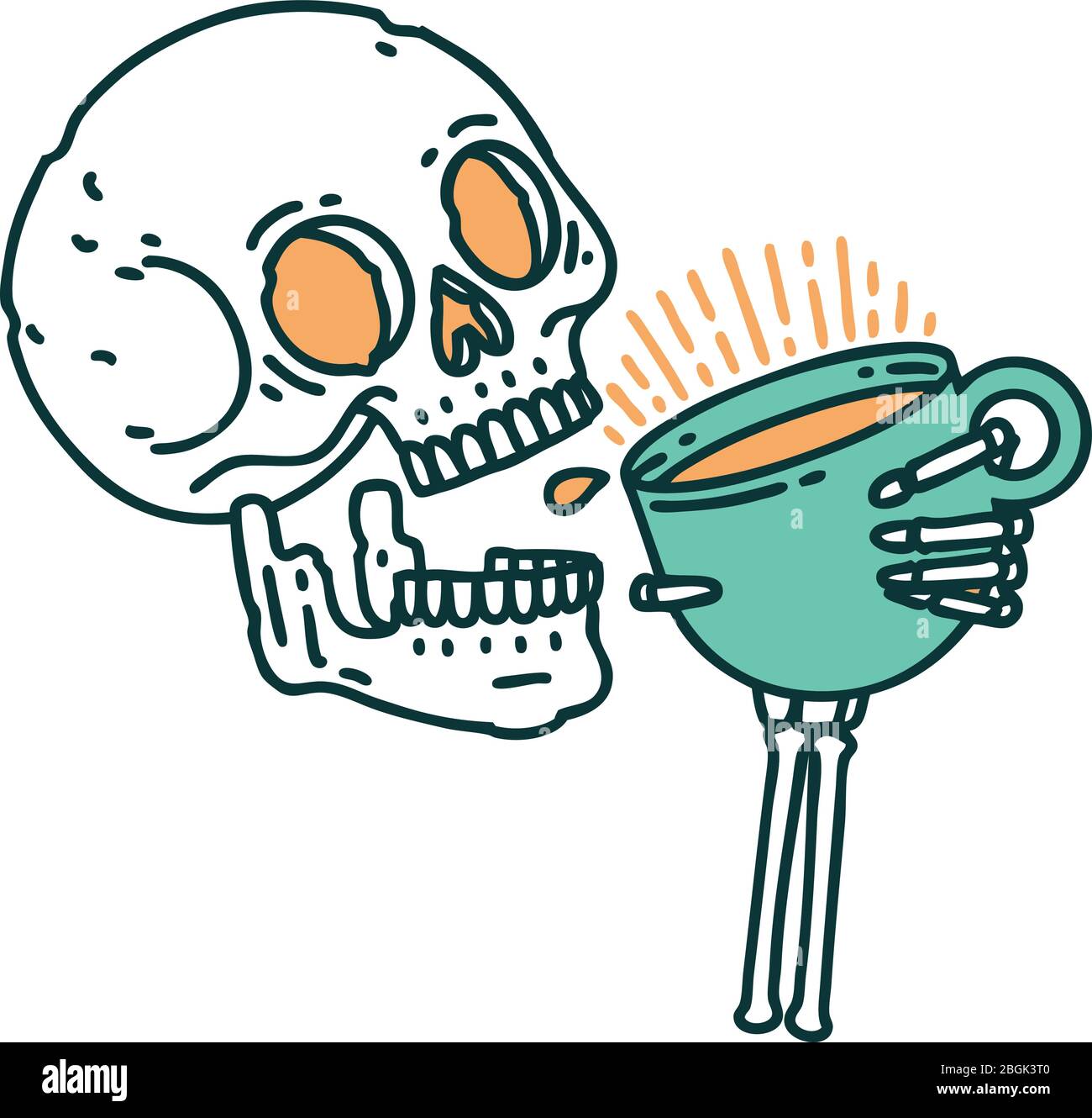 iconic tattoo style image of a skull drinking coffee Stock Vector Image ...