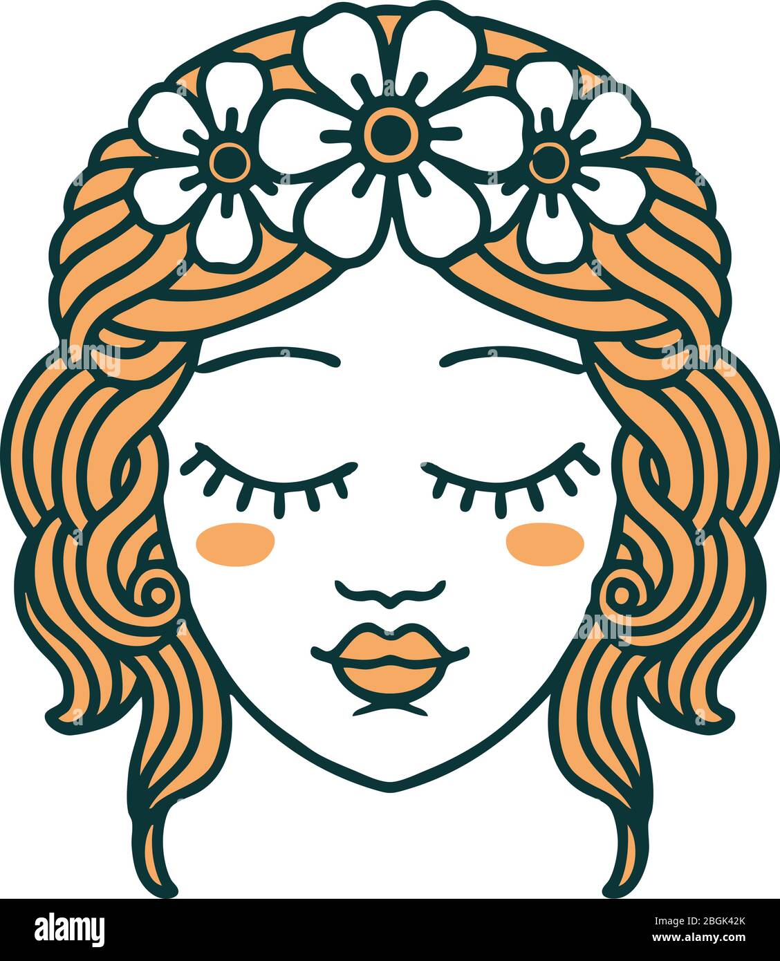 iconic tattoo style image of female face with eyes closed Stock Vector ...