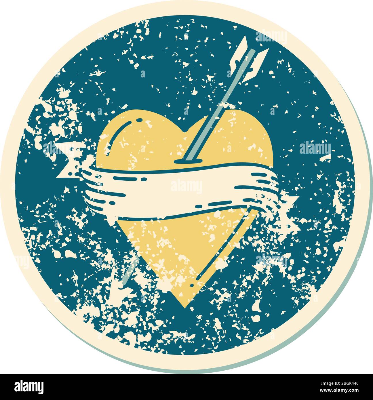 iconic distressed sticker tattoo style image of an arrow heart and ...