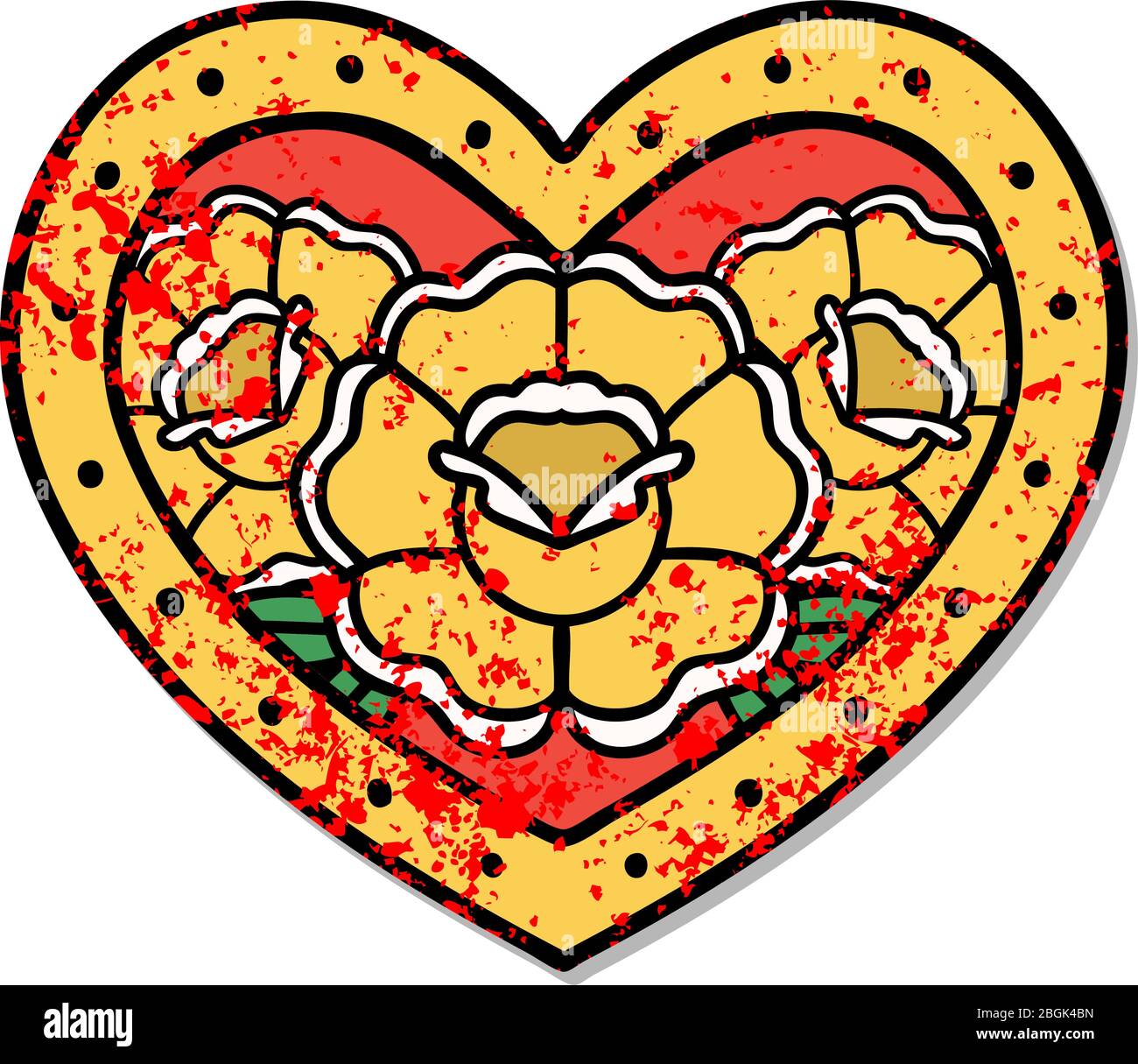 distressed sticker tattoo in traditional style of a heart and flowers ...