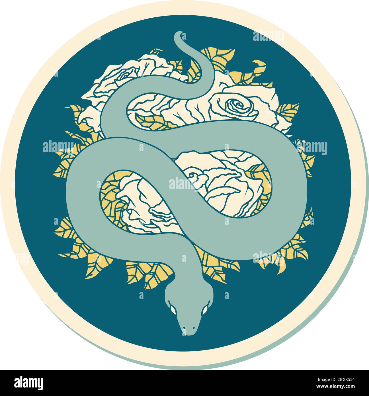 sticker of tattoo in traditional style of snake and roses Stock Vector ...