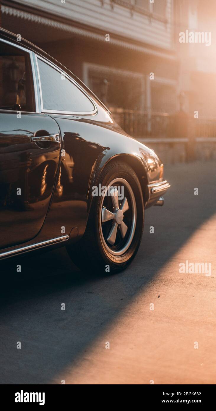 Retro vintage black car, back window and wheel Stock Photo - Alamy