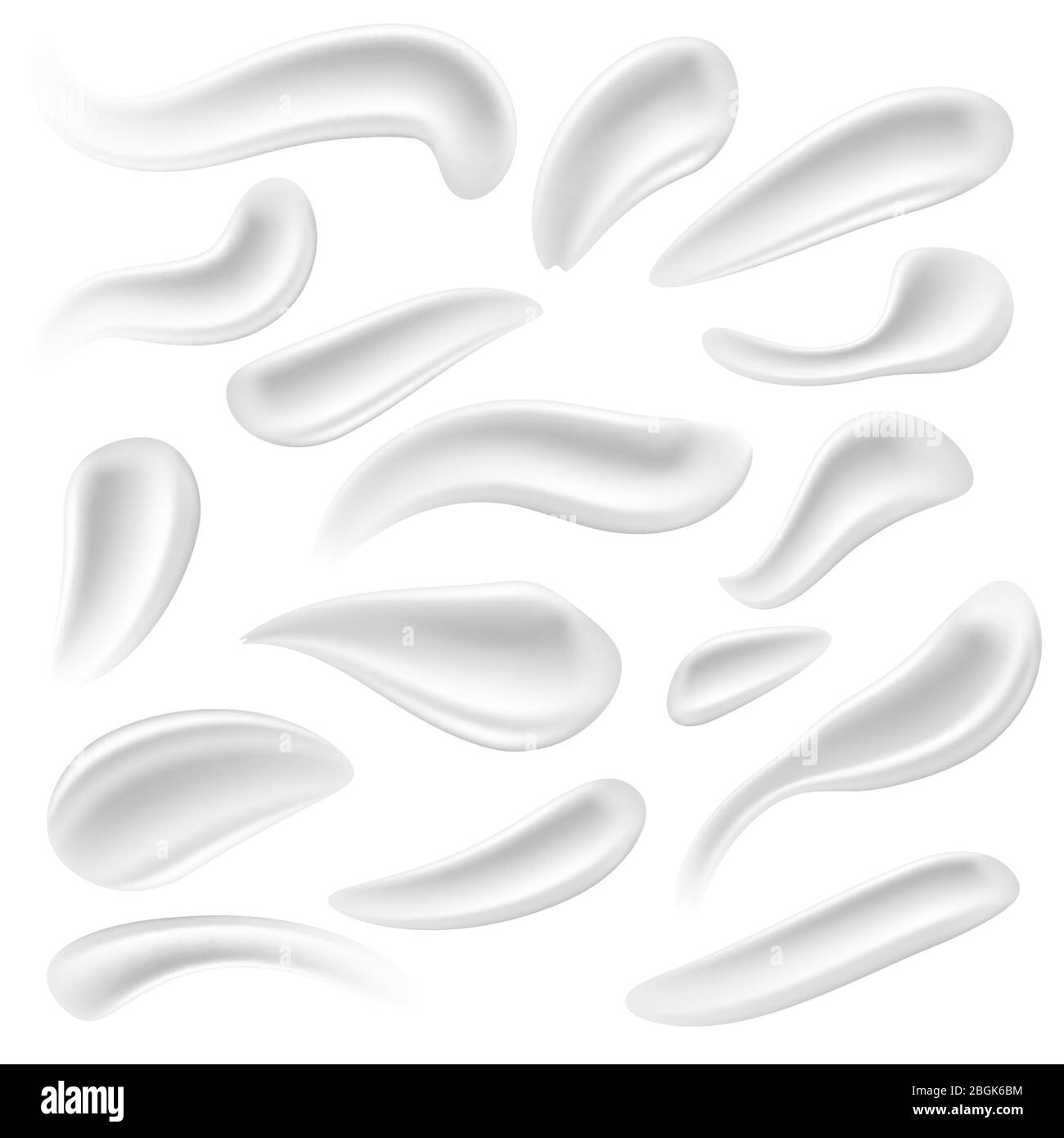 Cosmetic white cream strokes. Gel, foam drop vector set isolated ...