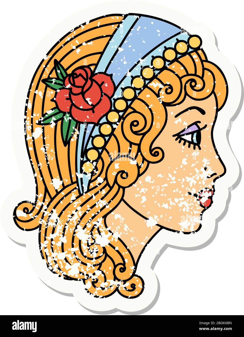 distressed sticker tattoo in traditional style of a gypsy head Stock ...