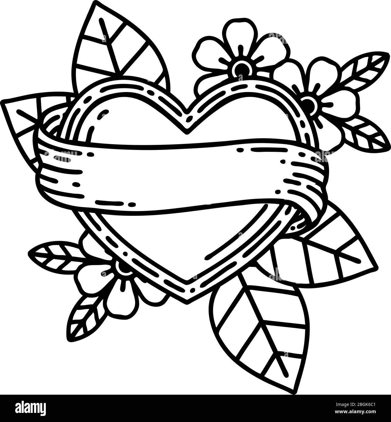tattoo in black line style of a heart and banner Stock Vector Image ...
