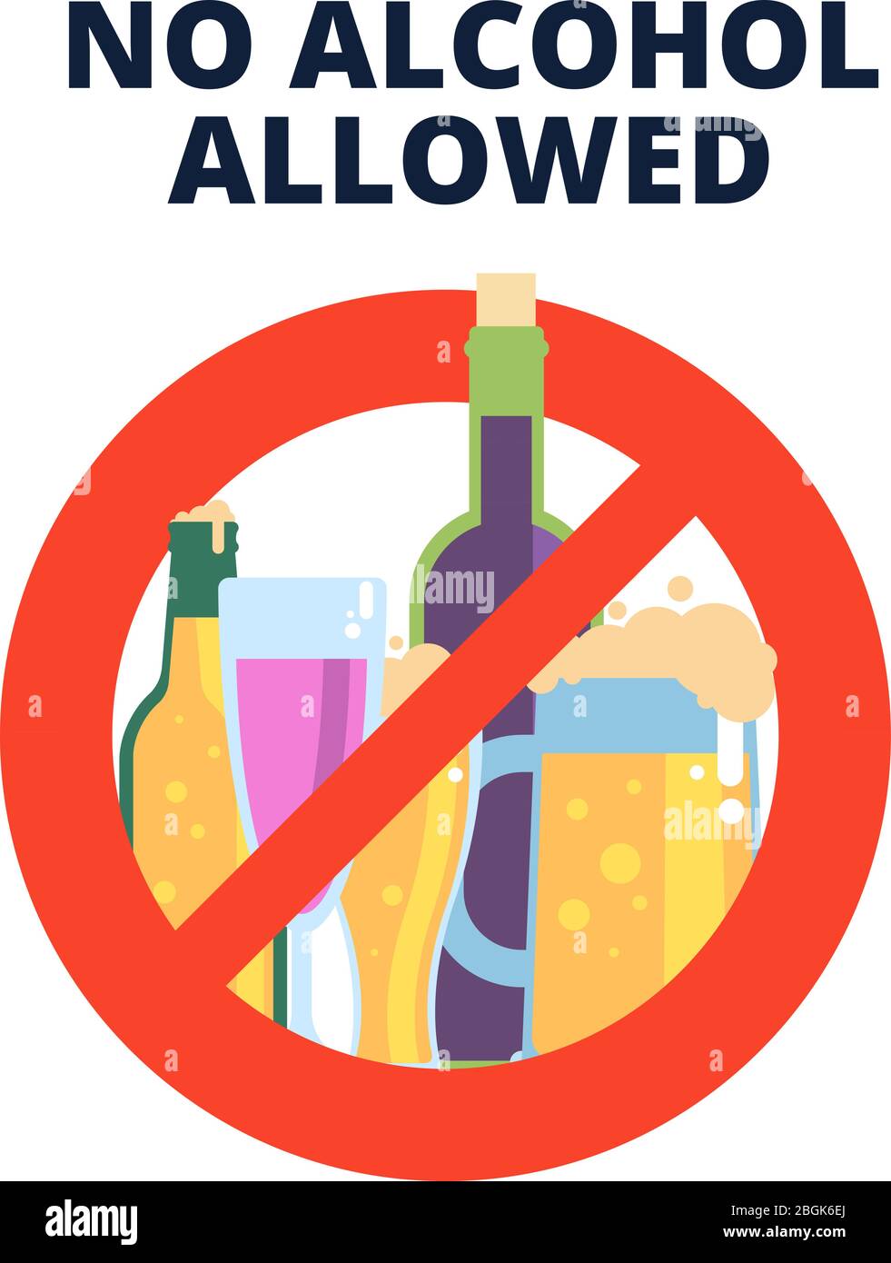 No Alcohol Sign Alcoholic Beverages Beer In Red Prohibition Symbol