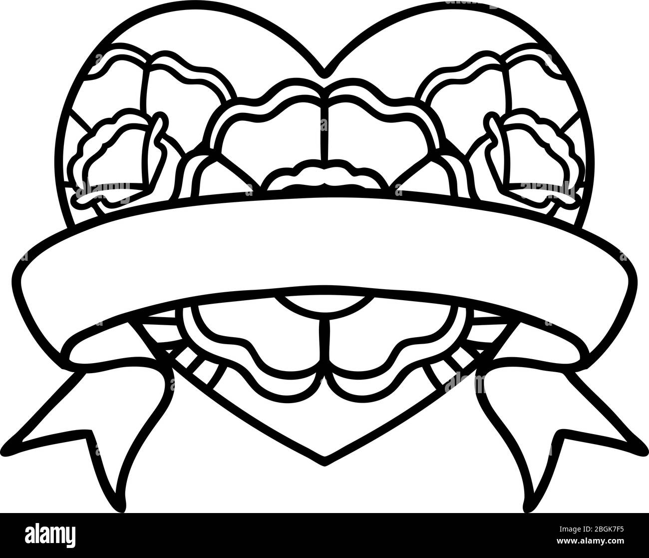 tattoo in black line style of a heart and banner with flowers Stock ...